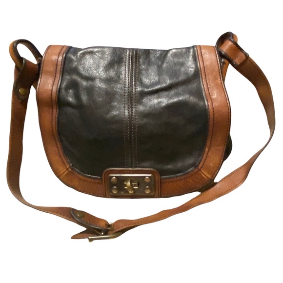 Fossil | Bags | Fossil Leather Shoulder Bag Black With Brown Trim ...
